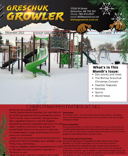 Greschuk Growler Newspaper - Bishop Greschuk Catholic Elementary School